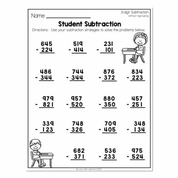 2nd Grade Math Worksheets - 3-Digit Subtraction Without Regrouping ...