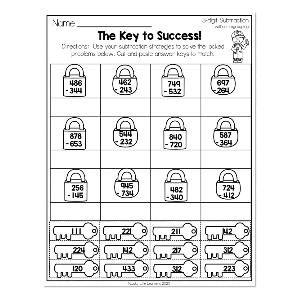 2nd Grade Math Worksheets - 3-Digit Subtraction Without Regrouping ...
