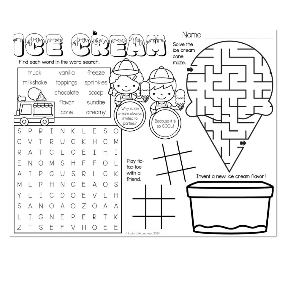 Classroom Transformation - Ice Cream Day - Placemat - Lucky Little Learners