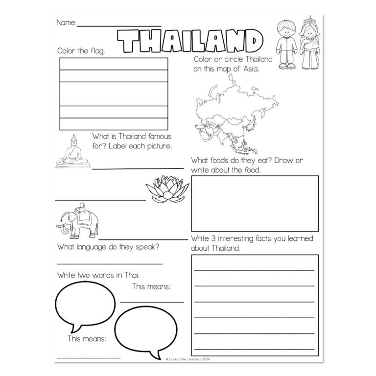 Country Study - Thailand - Information Worksheet - Lucky Little Learners