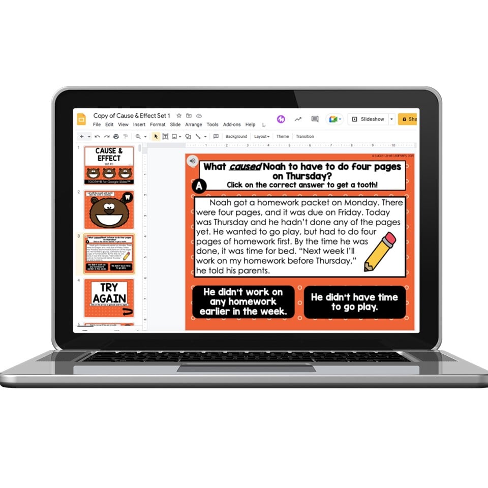 Digital Toothy - Reading Comprehension - 2nd Grade - Cause and Effect ...