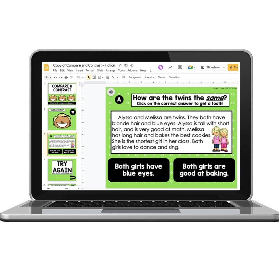 Digital Toothy - Reading Comprehension - 2nd Grade - Compare and ...
