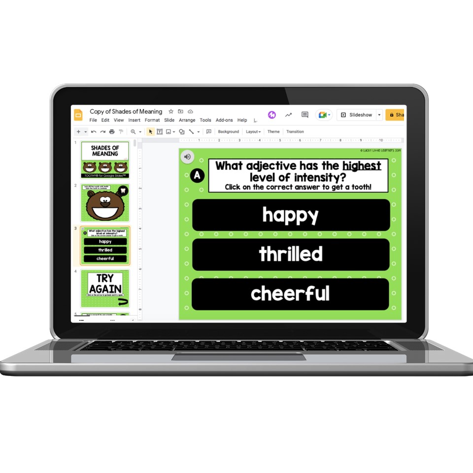 Digital Toothy - Reading Comprehension - 2nd Grade - Shades of Meaning ...