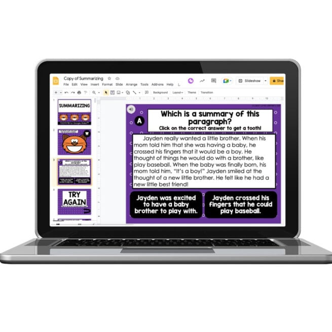 Digital Toothy - Reading Comprehension - 2nd Grade - Summarizing ...