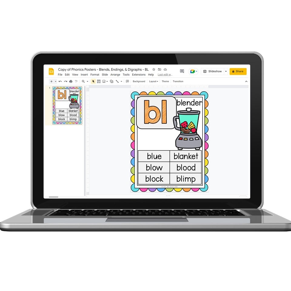 Digital Phonics Posters - Blends - BL - Lucky Little Learners