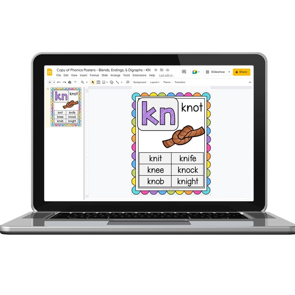 Digital Phonics Posters - Digraphs - KN - Lucky Little Learners