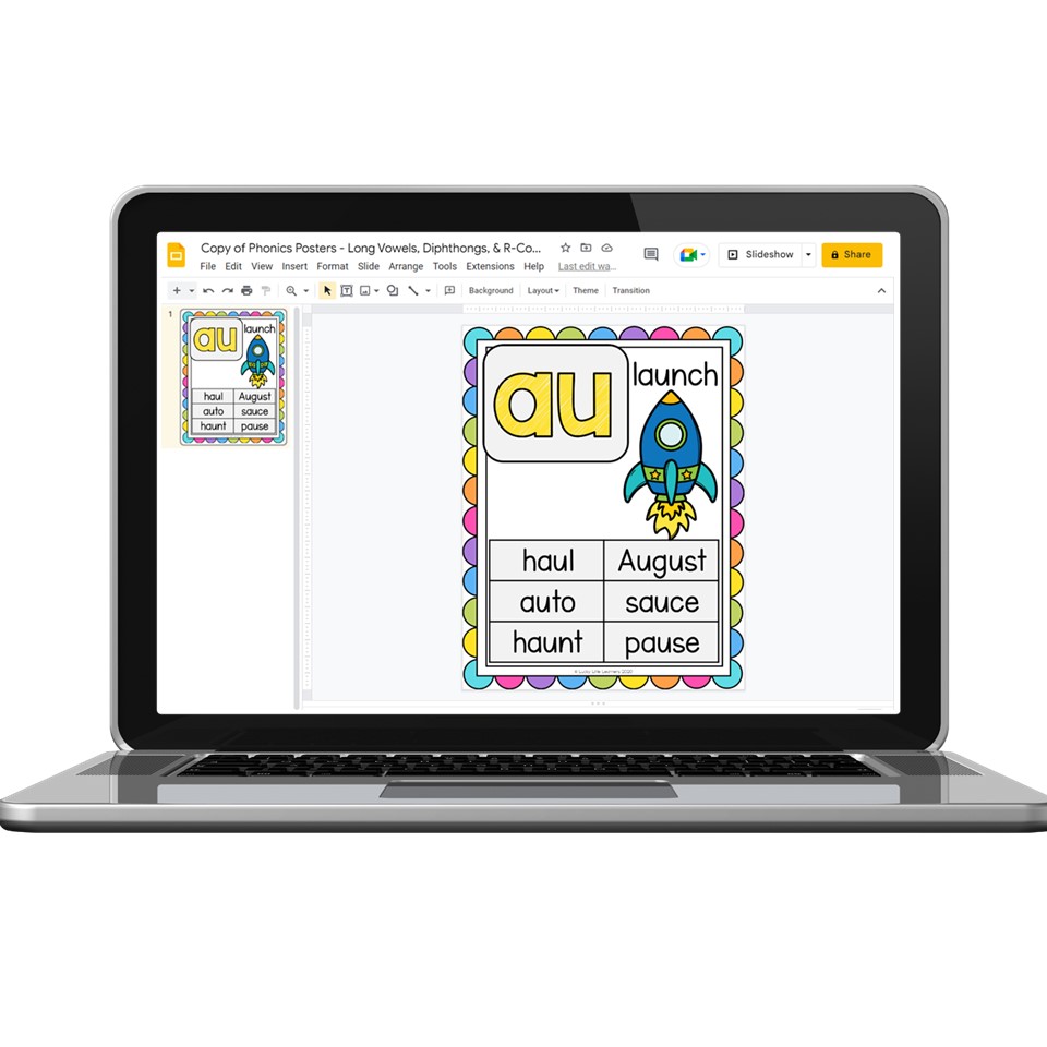 Digital Phonics Posters - Diphthongs - AU - Lucky Little Learners
