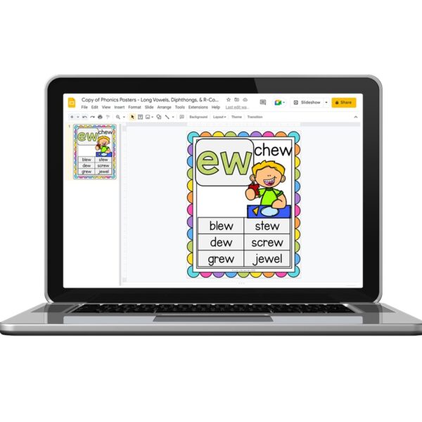 Digital Phonics Posters - Diphthongs - EW - Lucky Little Learners