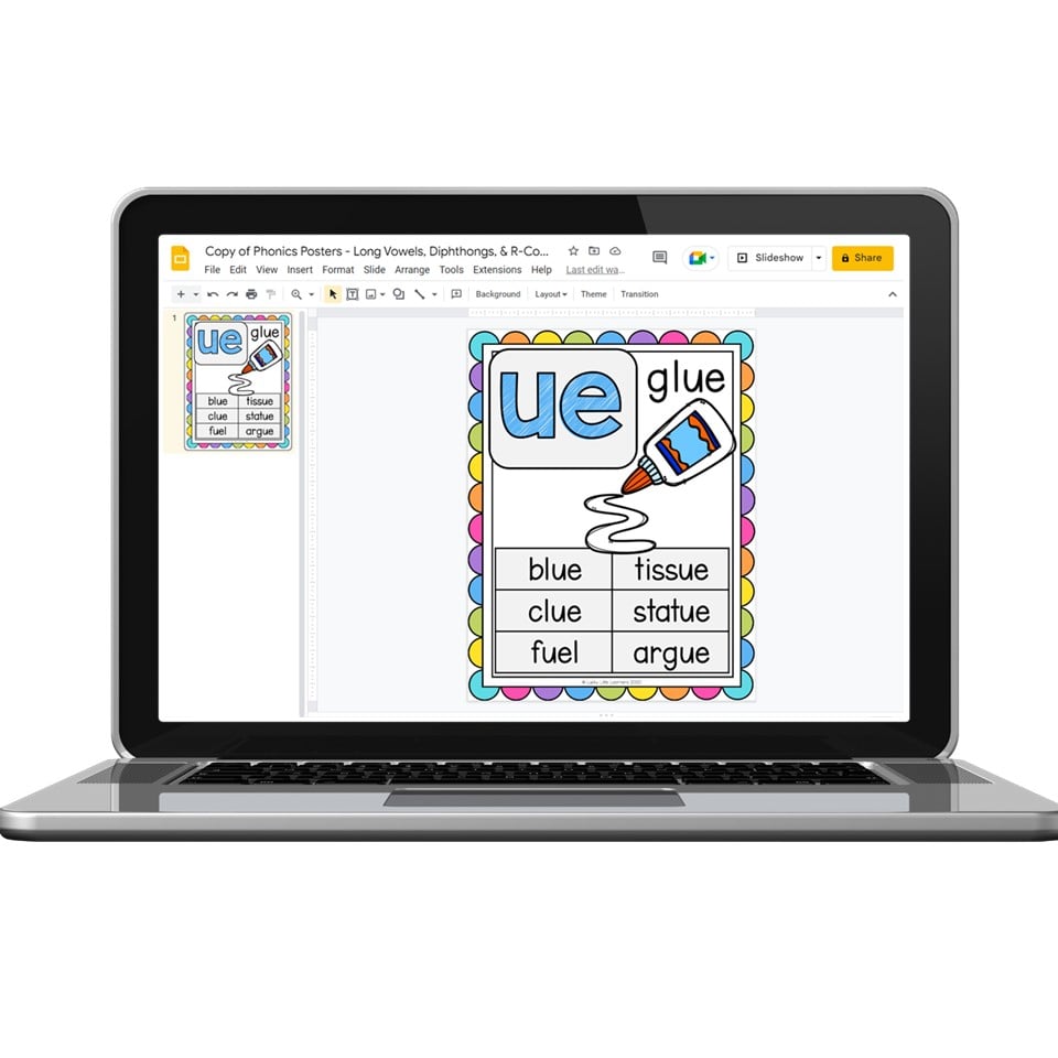 Digital Phonics Posters - Diphthongs - UE - Lucky Little Learners