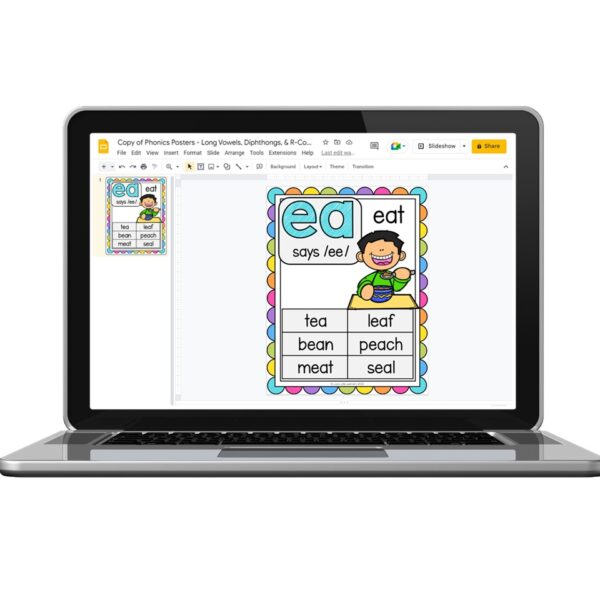 Digital Phonics Posters - Long Vowels - EA (says ee) - Lucky Little ...