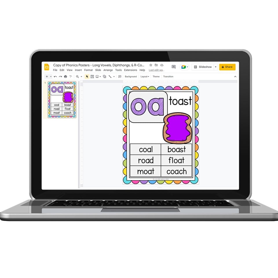 Digital Phonics Posters - Long Vowels - OA - Lucky Little Learners