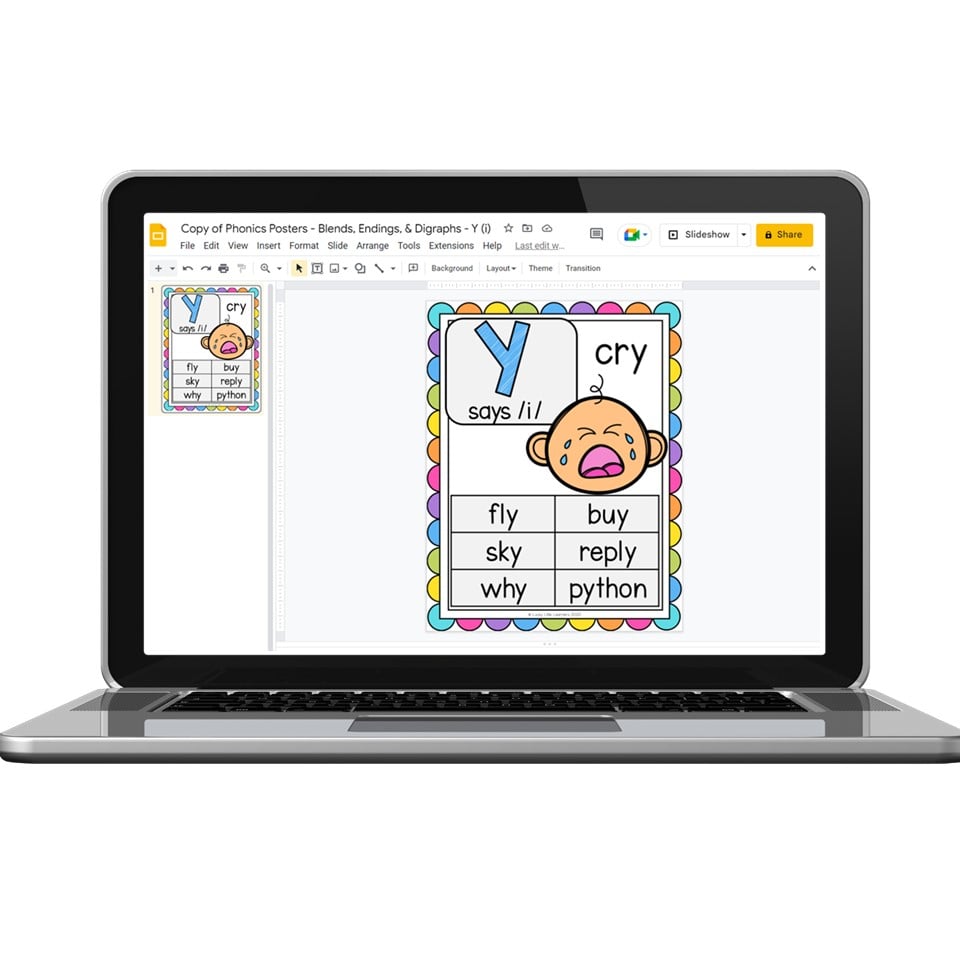 Digital Phonics Posters - Long Vowels - Y (i) - Lucky Little Learners