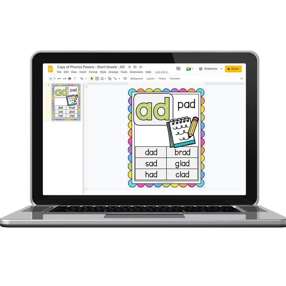 Digital Phonics Posters - Short Vowels - AD - Lucky Little Learners