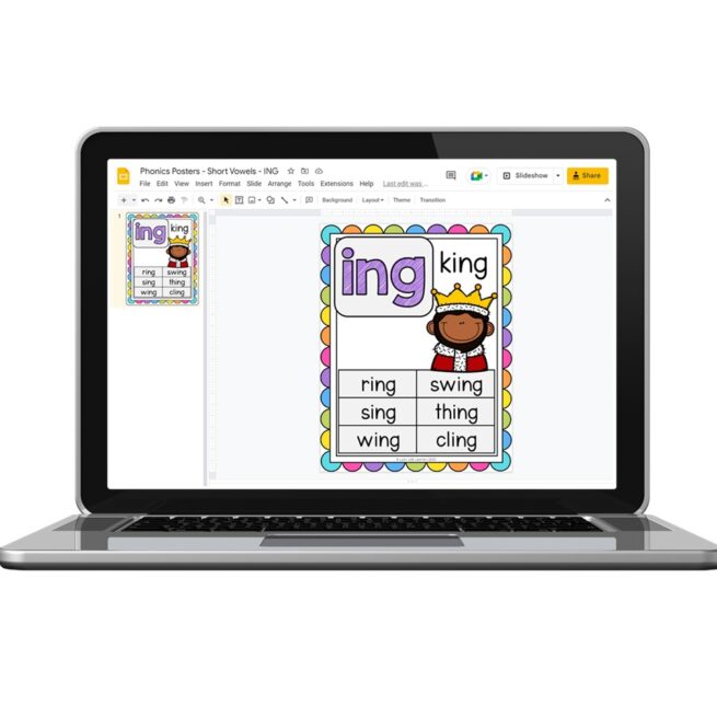 Digital Phonics Posters - Short Vowels - ING - Lucky Little Learners