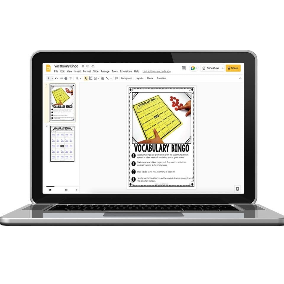 Digital Vocabulary Activities - Vocabulary Bingo - Lucky Little Learners