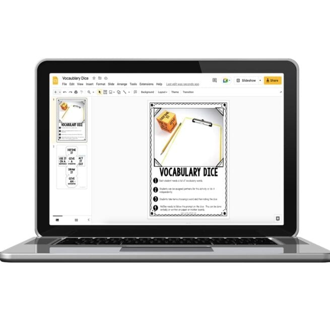 Digital Vocabulary Activities - Vocabulary Dice - Lucky Little Learners