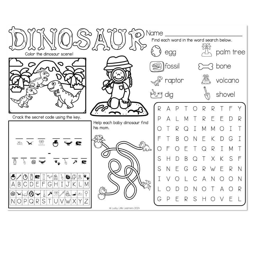 Dinosaur Transformation - Morning Work - Dinosaur Placemat - Lucky ...