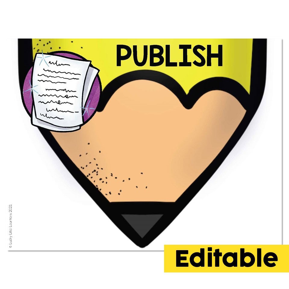 Editable Writing Bulletin Board - Writing Process Pencil Poster - Lucky ...