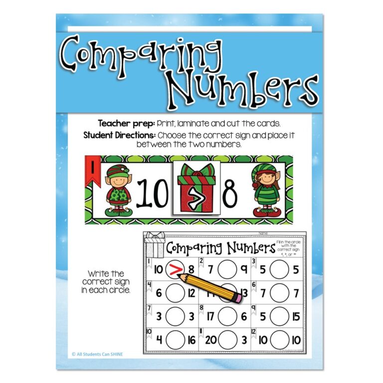 Elf Centers - Math - Comparing Numbers - Lucky Little Learners
