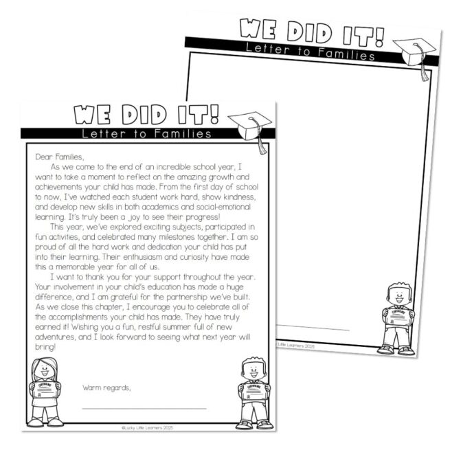 End of Year Survival Pack - Parent Letter - Lucky Little Learners