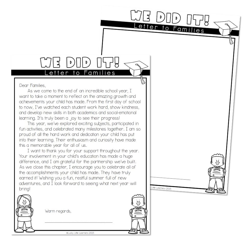 End of Year Survival Pack - Parent Letter - Lucky Little Learners