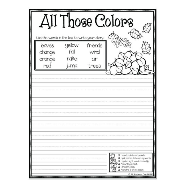 Fall Writing with Vocabulary - All Those Colors - Lucky Little Learners