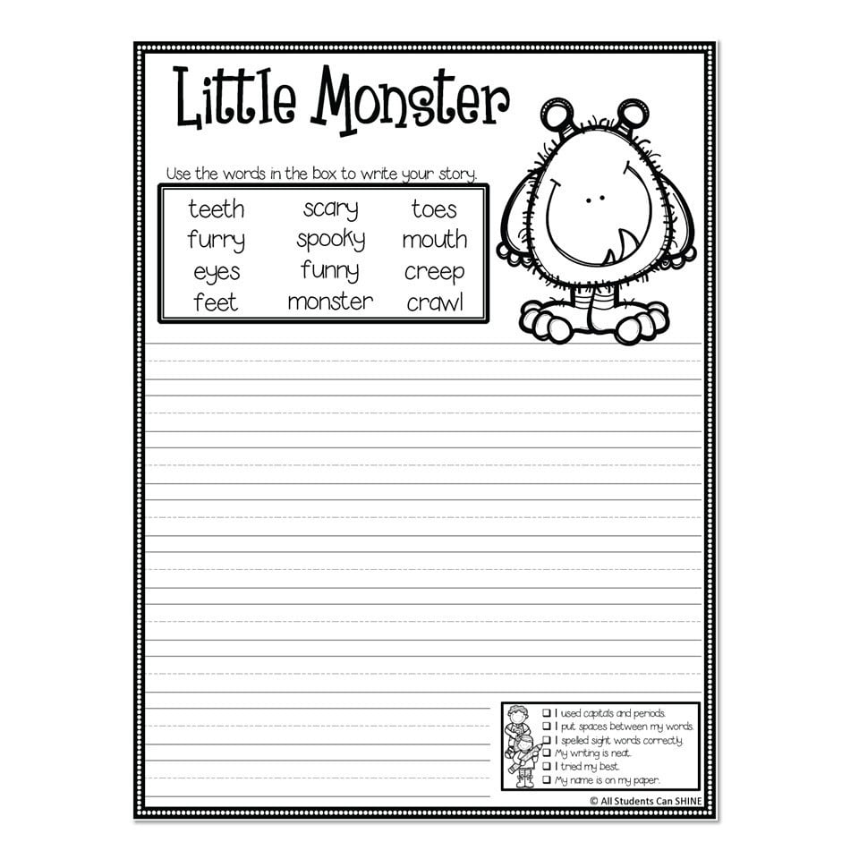 Fall Writing with Vocabulary - Little Monster - Lucky Little Learners