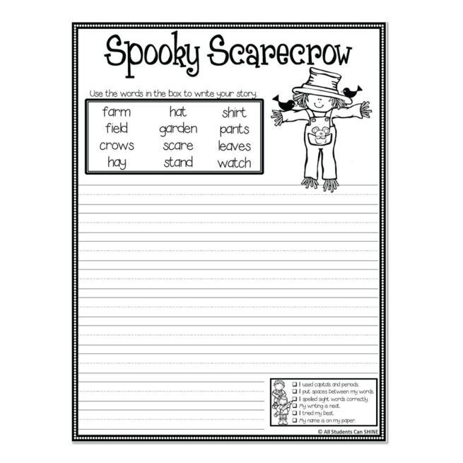Fall Writing with Vocabulary - Spooky Scarecrow - Lucky Little Learners