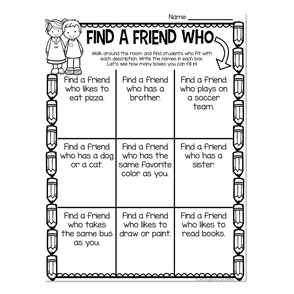 First Week Back to School - Find a Friend Who - Lucky Little Learners