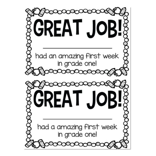 First Week Back to School - Grade One Certificate - Lucky Little Learners
