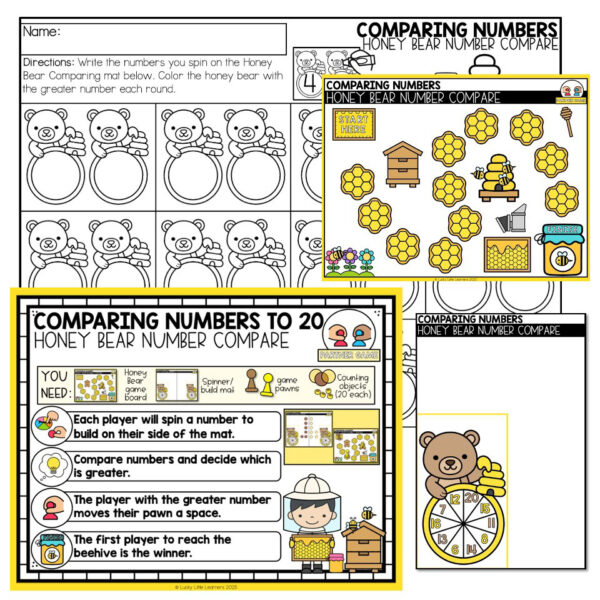 Kindergarten Math Center - May - Comparing Numbers - Honey Bear Number ...