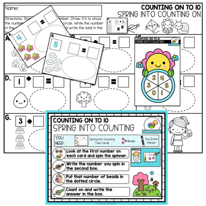 Kindergarten Math Center - May - Counting On to 10 - Spring Into ...