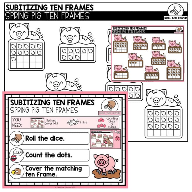 Kindergarten Math Center - May - Subitizing Ten Frames - Spring Pig Ten ...