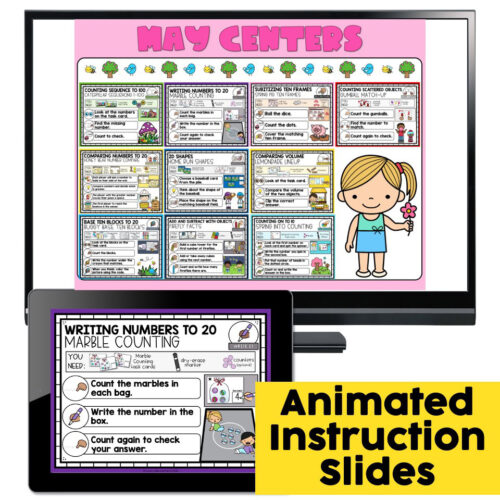 Kindergarten Math Centers - May- Animated Instruction Slides - Lucky ...