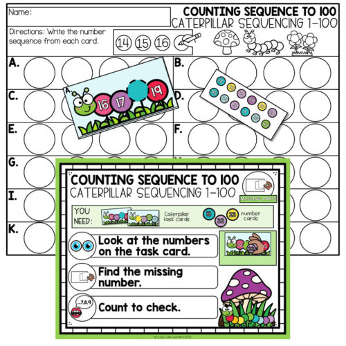 Kindergarten Math Centers - May - Counting Sequence to 100 ...