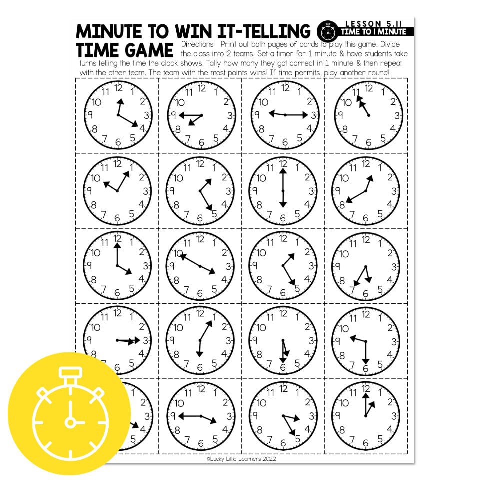 Lucky to Learn Math - Lesson 5.11 - Time to 1 Minute - Warm Up - Minute ...