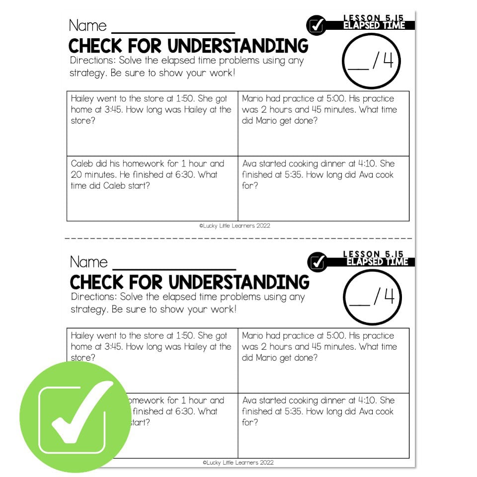 Lucky to Learn Math - Lesson 5.15 - Measure Elapsed Time - Check for ...