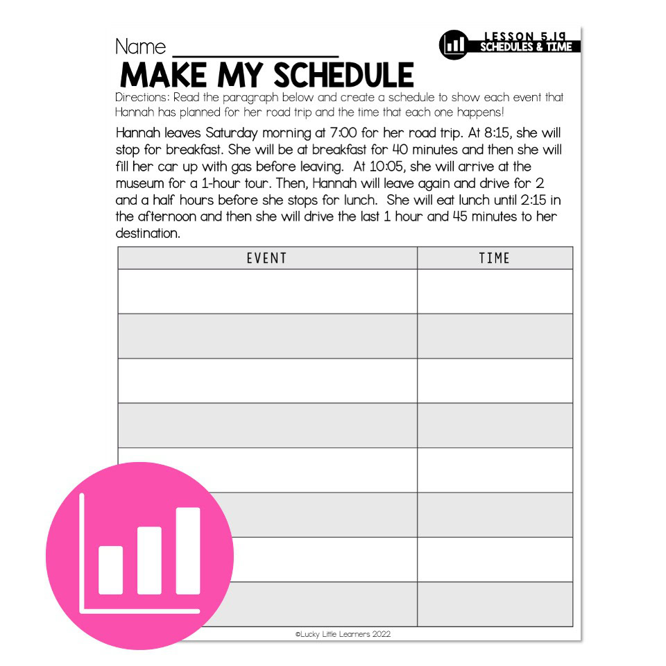 Lucky to Learn Math - Lesson 5.19 - Schedules and Time ...