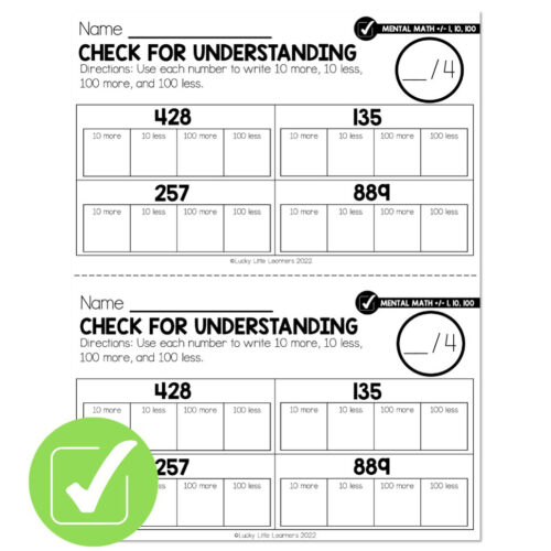 Lucky to Learn Math - Mental Math 1, 10, 100 - Lesson 1.16 - Check for ...