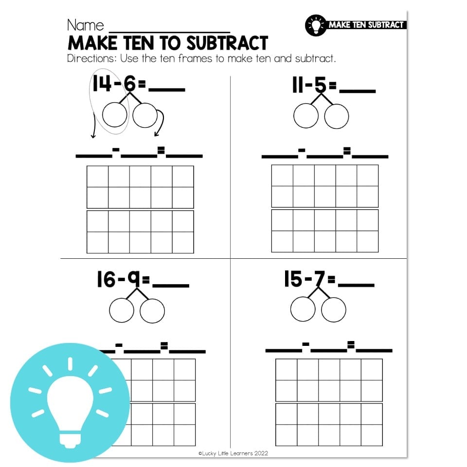 Lucky to Learn Math - Subtract With Make Ten - Lesson 2.17 - Mini ...