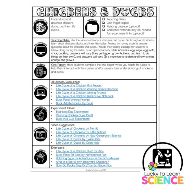 Lucky to Learn Science - Chickens and Ducks - Teacher Guide - Lucky ...