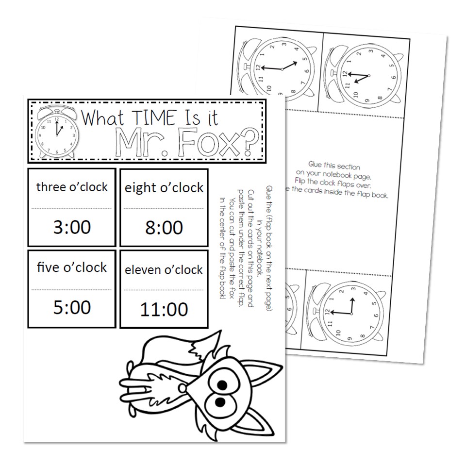Math Interactive Notebook - What Time is it Mr Fox Version 1 - Lucky ...