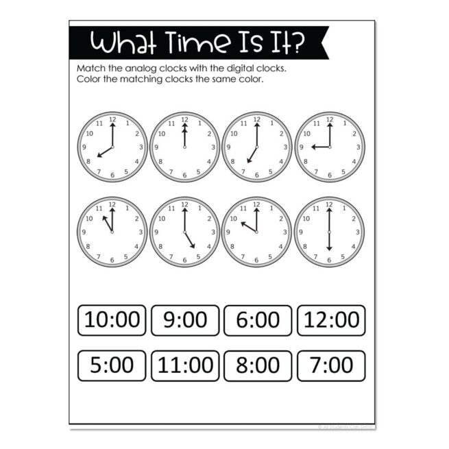 Math Printables - What Time Is It - Lucky Little Learners