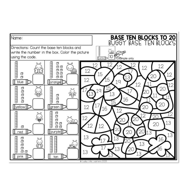 Math Worksheet - May - Base Ten Blocks to 20 - Buggy Base Ten Blocks ...