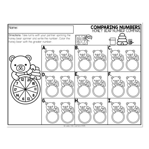 Math Worksheet - May - Comparing Numbers - Honey Bear Number Compare ...