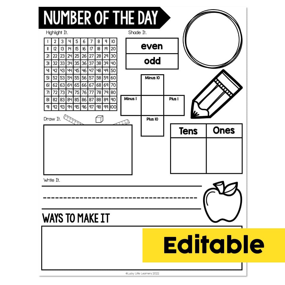 Number of the Day - Editable - Version 1 - Lucky Little Learners