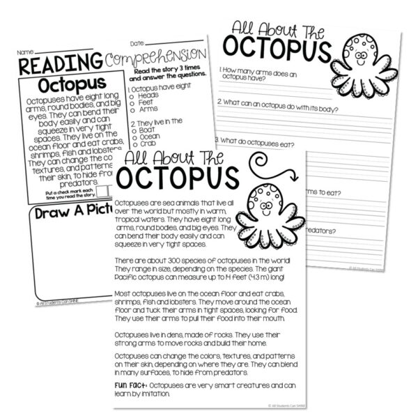Ocean Animals Unit - Reading Comprehension Pages - Octopus - Lucky ...