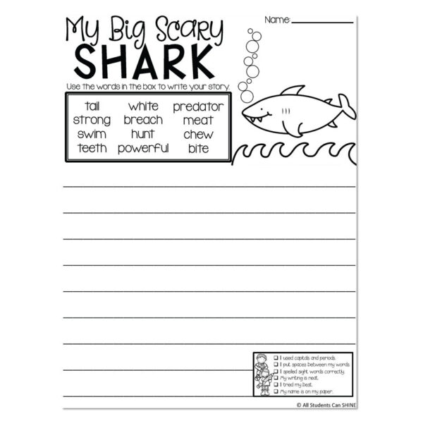 Ocean Animals Unit - Writing Prompt - My Big Scary Shark - Lucky Little ...