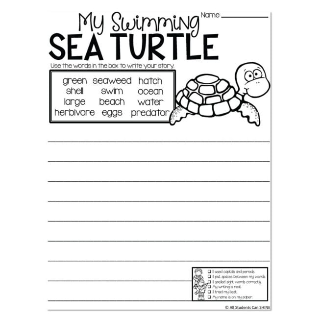 Ocean Animals Unit - Writing Prompt - My Swimming Sea Turtle - Lucky ...