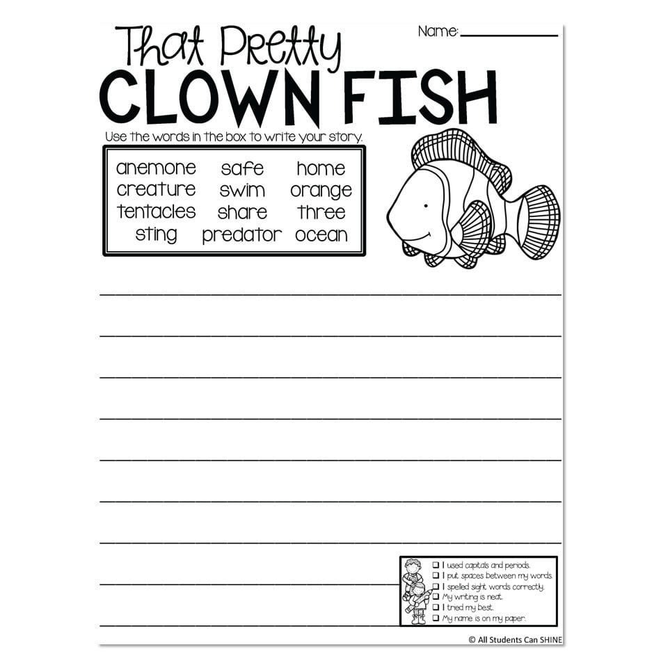 Ocean Animals Unit - Writing Prompt - That Pretty Clown Fish - Lucky ...